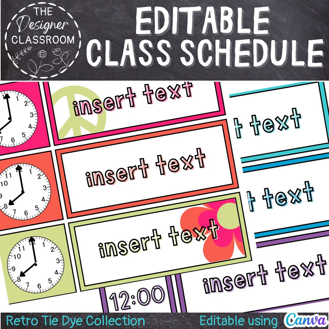 EDITABLE CLASS SCHEDULE Retro Tie Dye Classroom Decor Retro Classroom ...