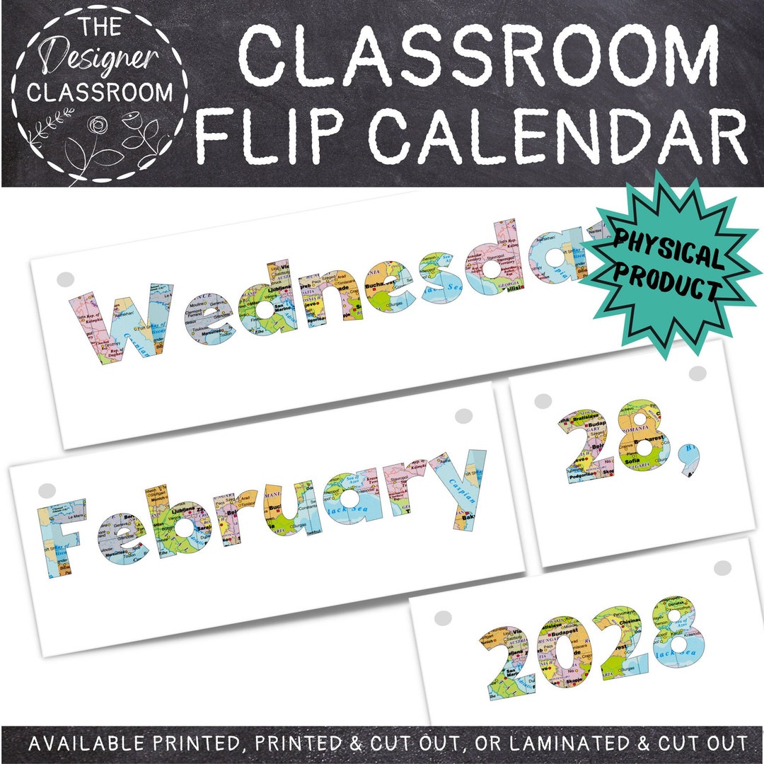CLASSROOM FLIP CALENDAR Map Theme Decor Geography Classroom Decor ...