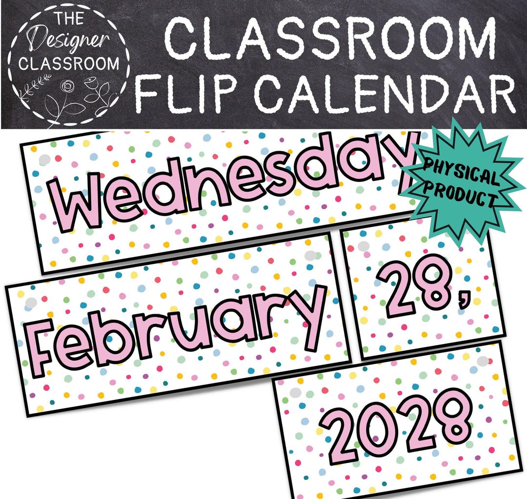 CLASSROOM FLIP CALENDAR | Rainbow Classroom Decor | Polka Dot Classroom ...