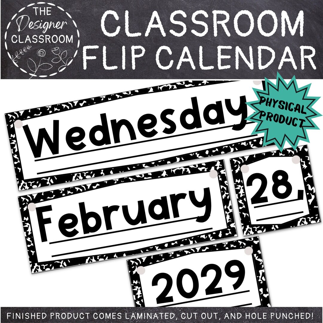 Composition Notebook Classroom Flip Calendar Laminated Black & White ...