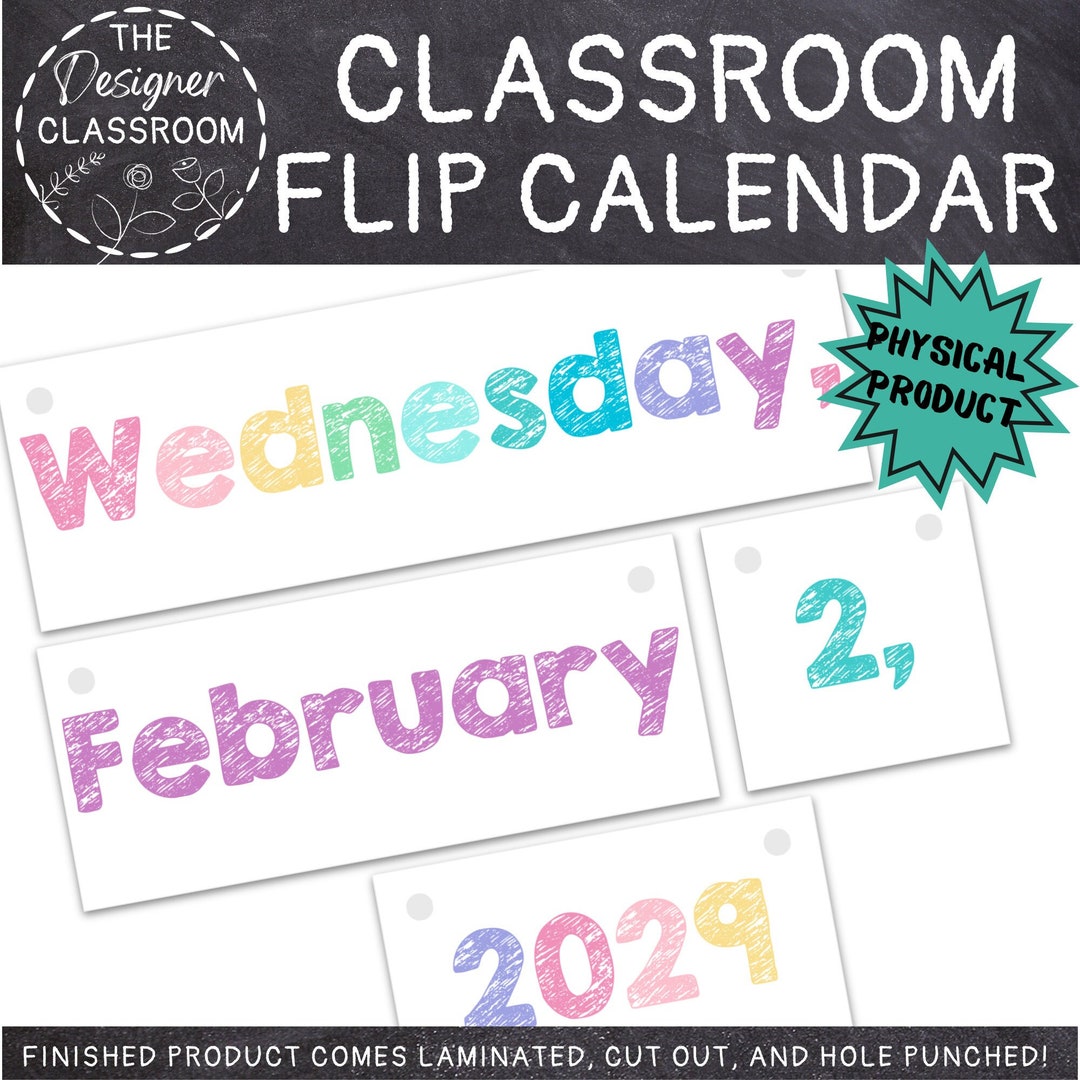 CLASSROOM FLIP CALENDAR | Pastel Rainbow Scribble | Calendar Set ...
