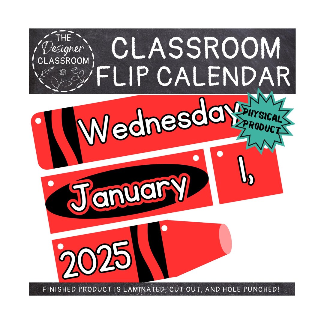 Red Crayon Classroom Flip Calendar: Laminated Cardstock - Etsy
