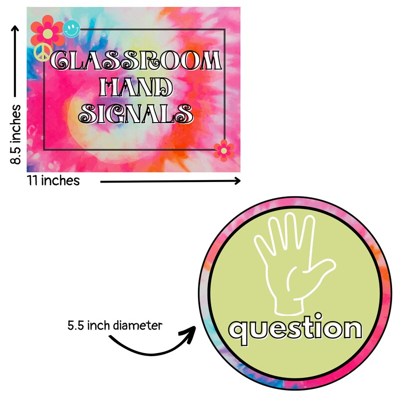 EDITABLE Hand Signals Display Retro Tie Dye Classroom Decor - Etsy