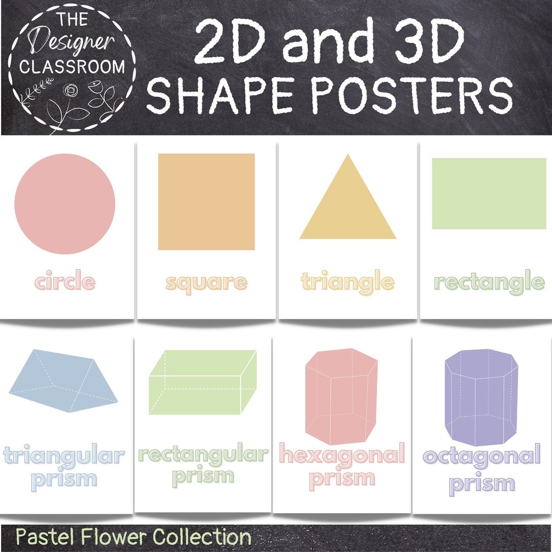 SHAPE POSTER SET 2D and 3D Pastel Flower Retro Classroom Math Resources ...