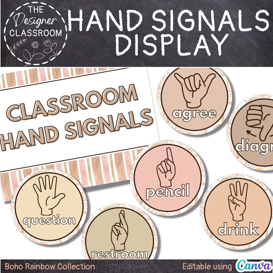 EDITABLE Hand Signals Display Boho Rainbow Classroom Decor Boho ...