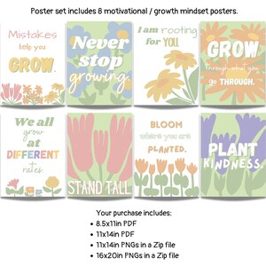 MOTIVATIONAL POSTER SET Pastel Flower Retro Classroom Growth Mindset ...