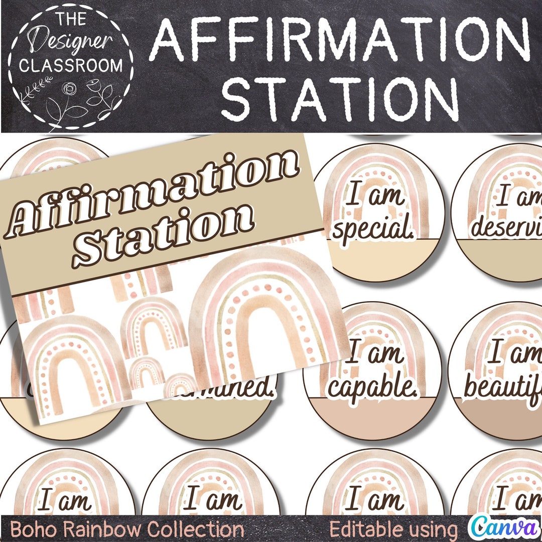 AFFIRMATION STATION Boho Regenbogen Aquarell Dekor Druckbares Dekor ...