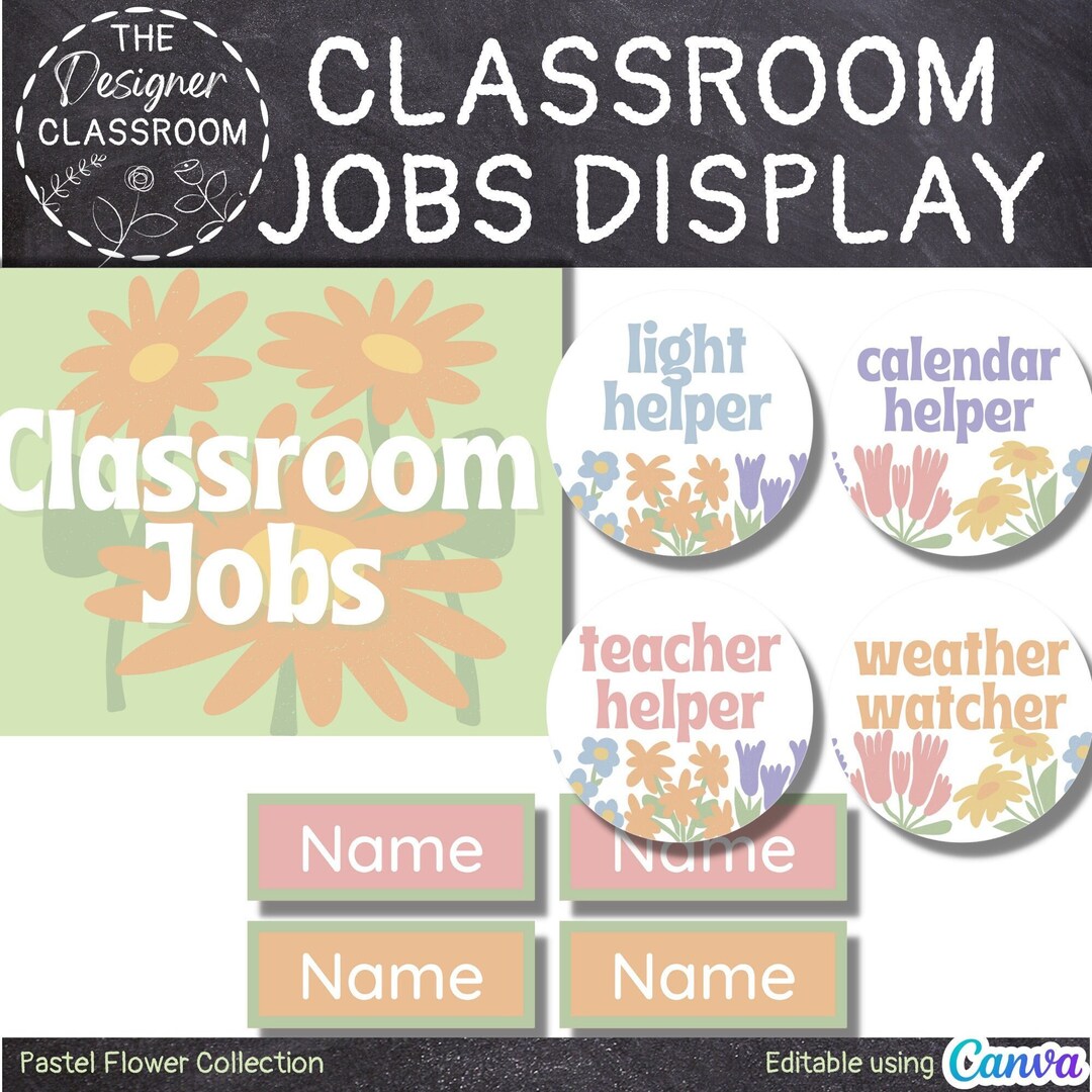 EDITABLE CLASSROOM JOBS Display Pastel Flower Retro Classroom - Etsy