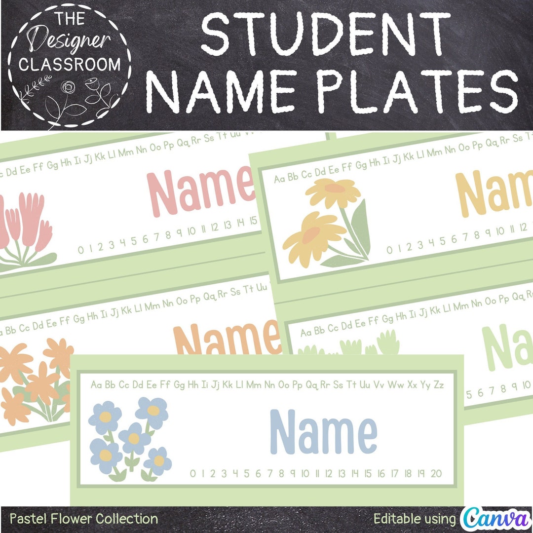 EDITABLE STUDENT NAME Plates Pastel Flower Retro Classroom Editable ...