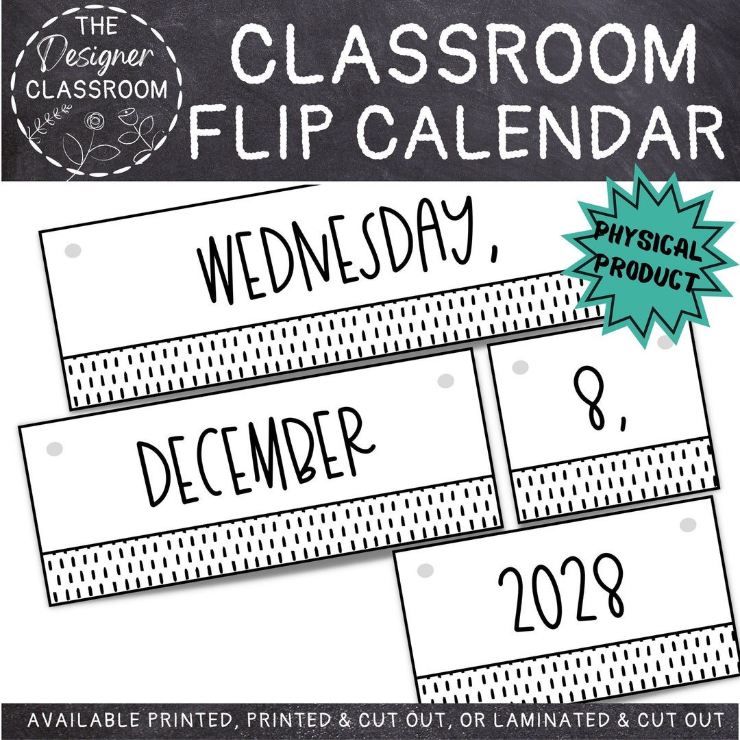 CLASSROOM FLIP CALENDAR Black and White Theme Classroom Calendar Set ...