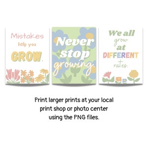 MOTIVATIONAL POSTER SET Pastel Flower Retro Classroom Growth Mindset ...