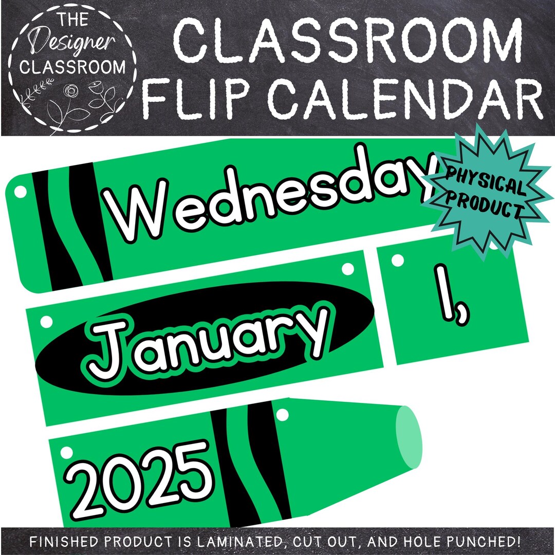 Green Crayon Classroom Flip Calendar: Laminated Cardstock - Etsy