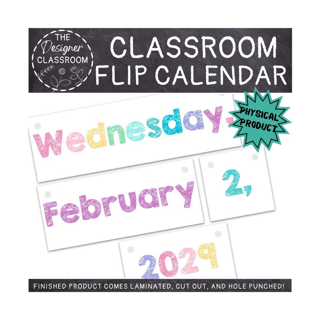 CLASSROOM FLIP CALENDAR | Pastel Rainbow Scribble | Calendar Set ...