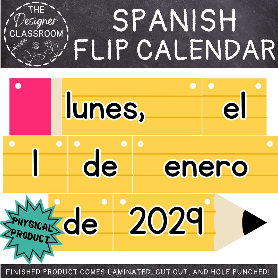 Spanish Flip Calendar: Pencil Design, Classroom Decor - Etsy