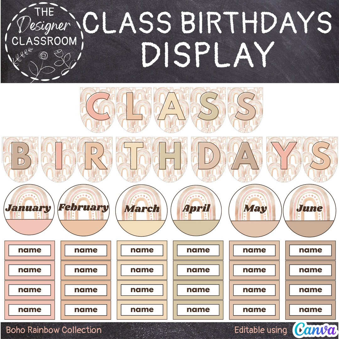 CLASS BIRTHDAYS DISPLAY Boho Rainbow Bulletin Board Display Boho Décor ...