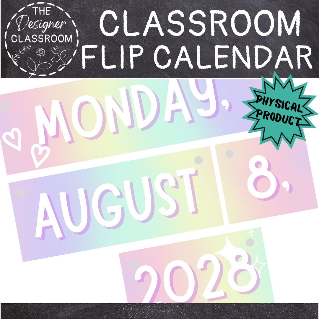 CLASSROOM FLIP CALENDAR Pastel Rainbow Calendar Set - Etsy