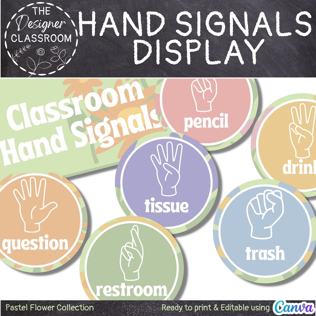 EDITABLE Hand Signals Display Pastel Flower Pastel Classroom Retro ...