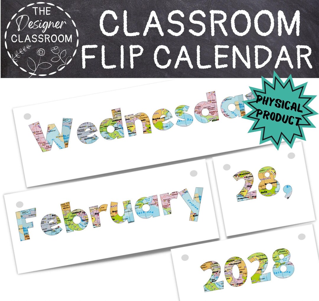 CLASSROOM FLIP CALENDAR | Map Theme Decor | Geography Classroom Decor ...