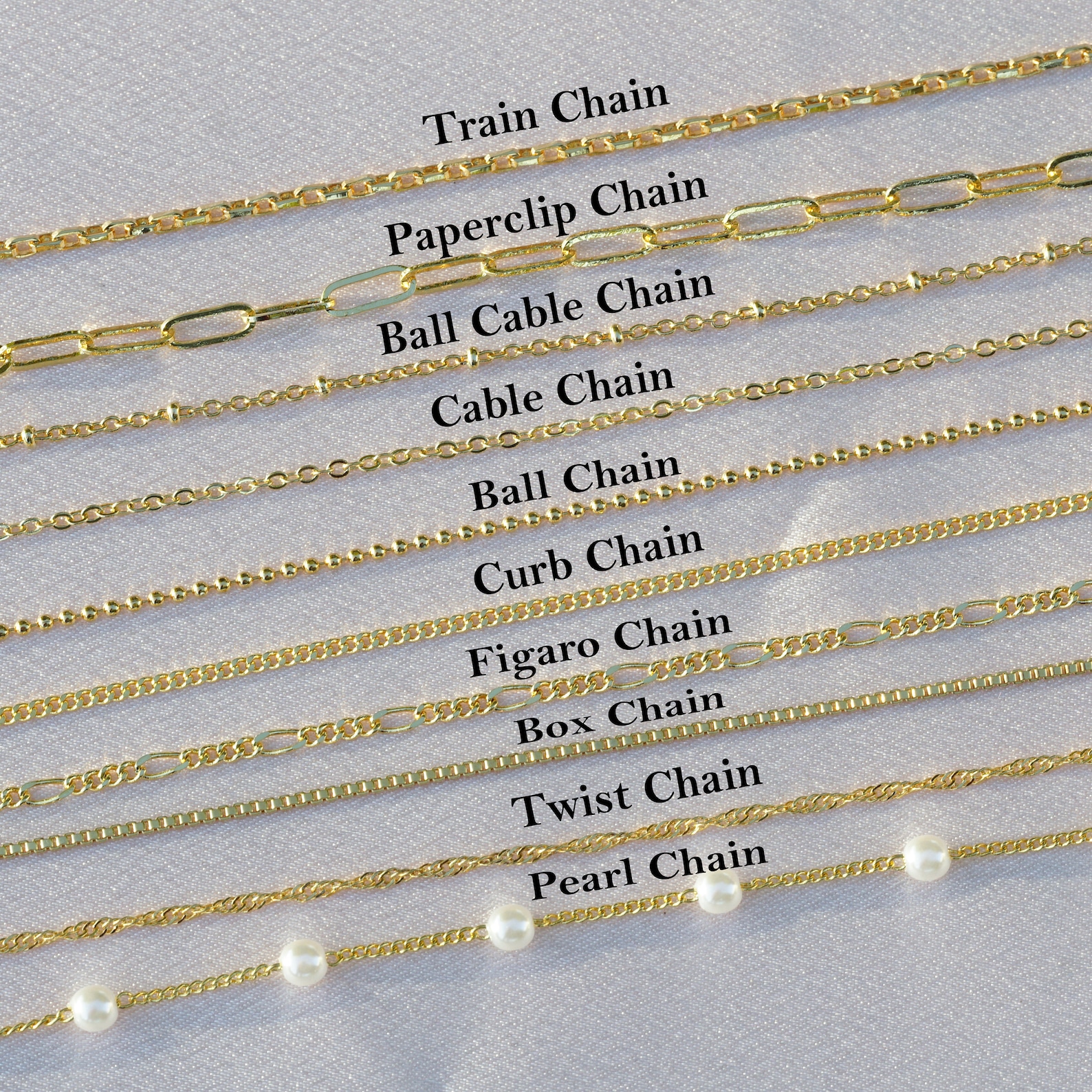 Gold Chain Necklace Paperclip Chain Pearl Bead Chain Figaro Chain Curb ...