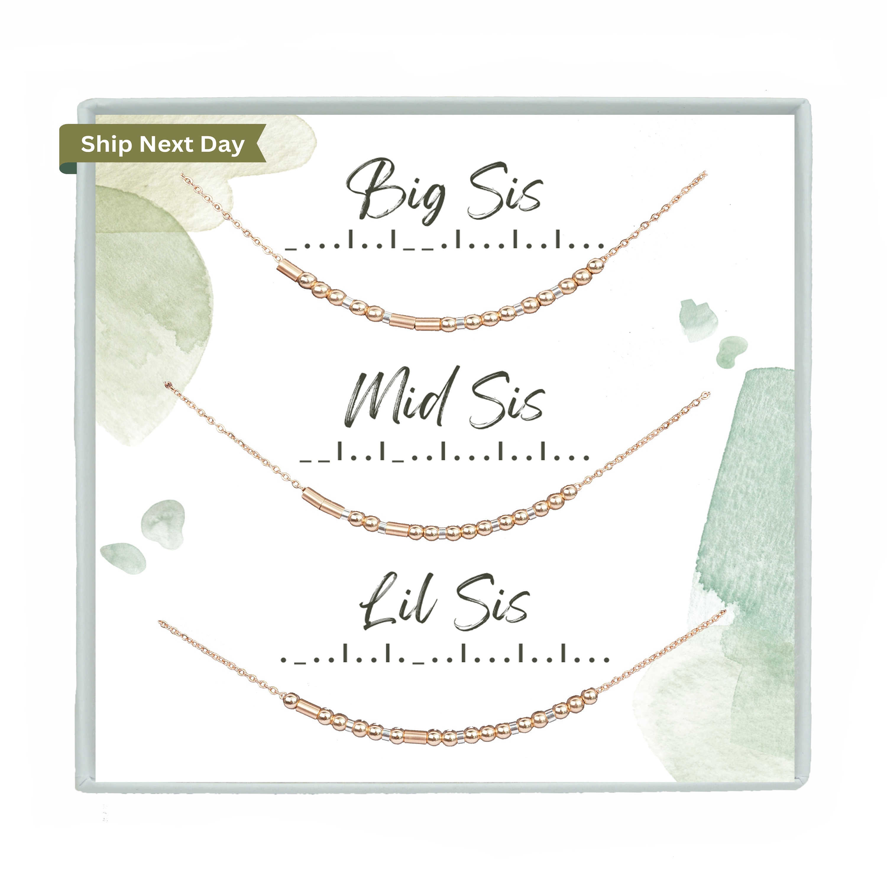 Gold Filled Personalized Big Sis Mid Sis Lil Sis Hidden Morse Code ...