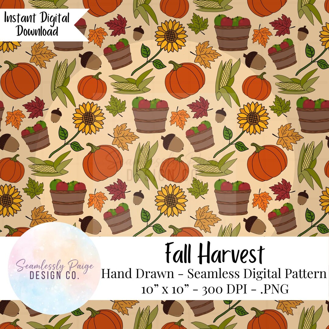 Hand Drawn Fall Harvest Digital Paper Thanksgiving Sublimation ...
