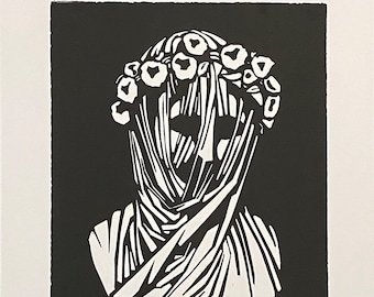Linocut Face Print - Etsy