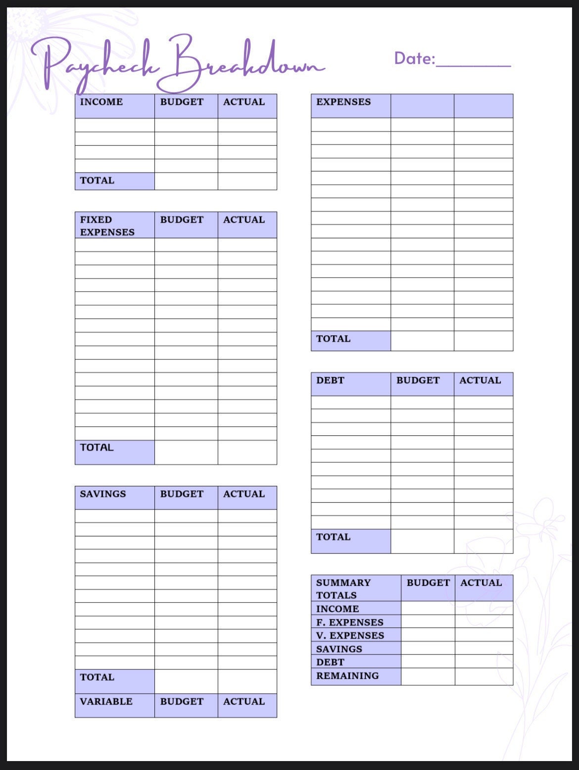Paycheck Breakdown Digital Download Budgeting Sheet - Etsy Paycheck Breakdown Digital Download Budgeting Sheet - Etsy