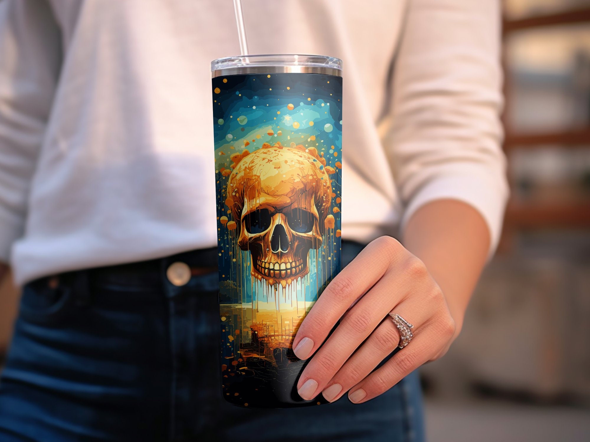 Dripping Wet Skull Over Water Forest Spooky Halloween Creep Art ...