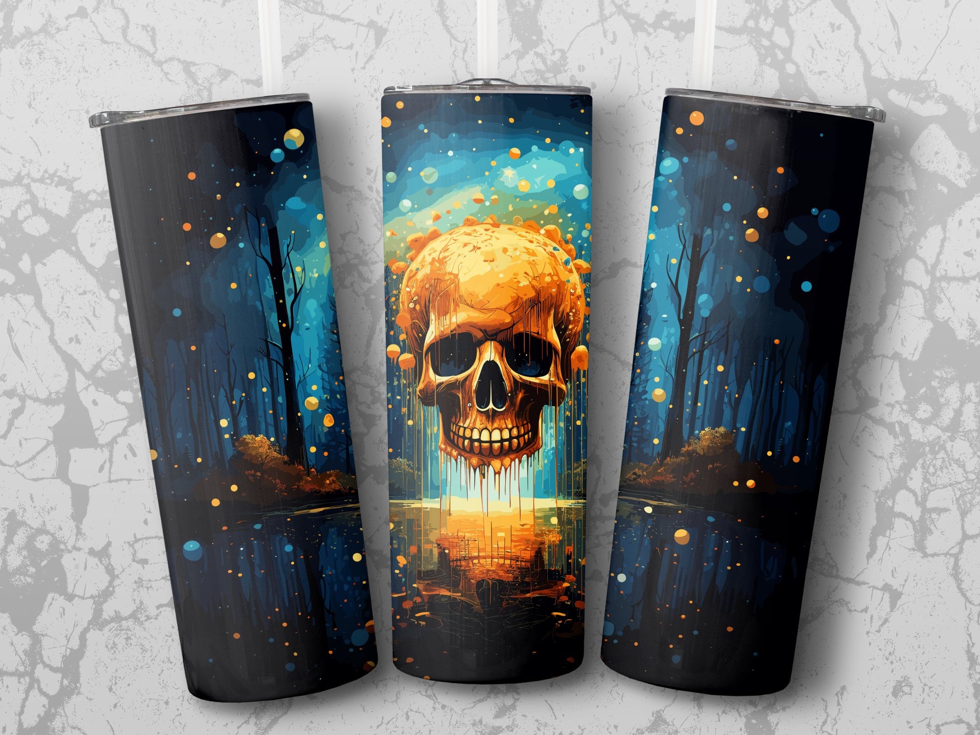 Dripping Wet Skull Over Water Forest Spooky Halloween Creep Art ...