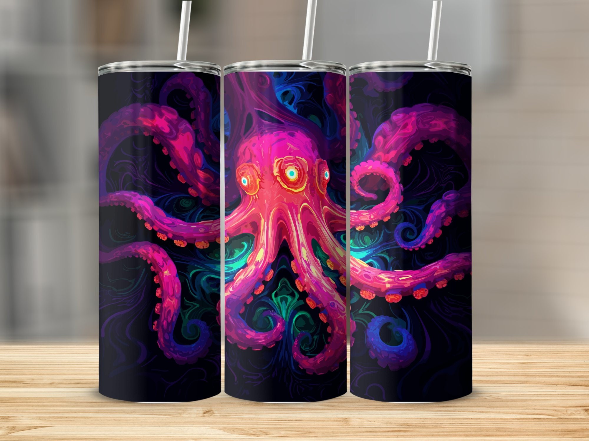 Psychedelic Trippy Octopus Neon Glowing Bioluminescence Abstract ...