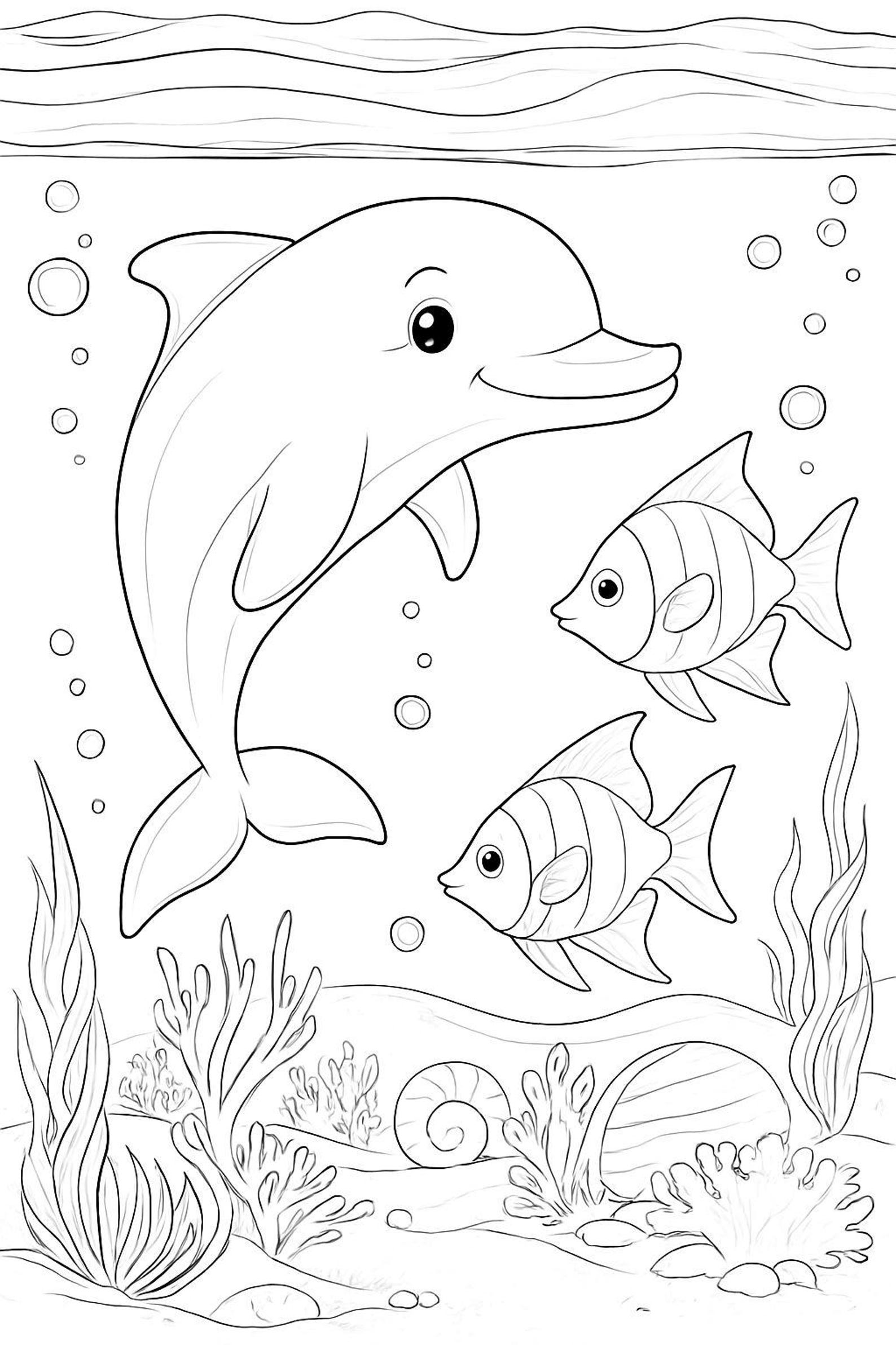 Dolphin and Angel Fish Coloring Page - Etsy