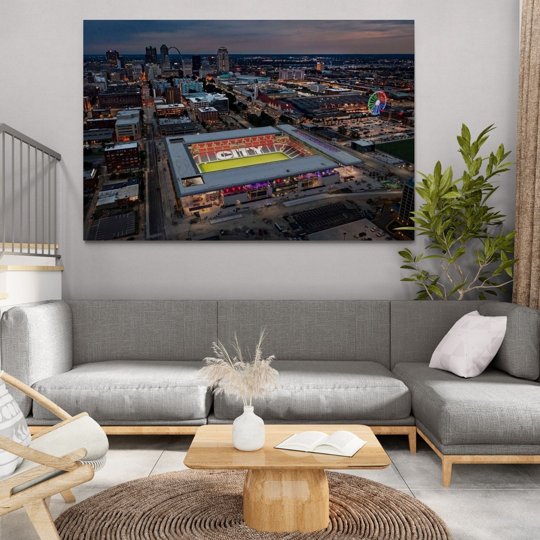 St. Louis SC Stadium| St. Louis Midtown Skyline| MLS| Canvas Wall Art| Living Room Wall Hanging ...