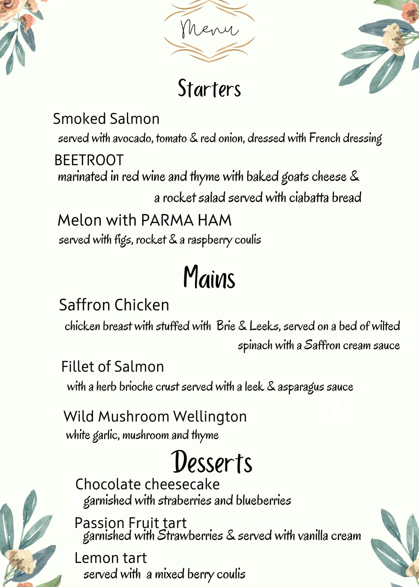 Modern Minimalist Menu, Custom Menu Template, Personalized Modern Menu ...