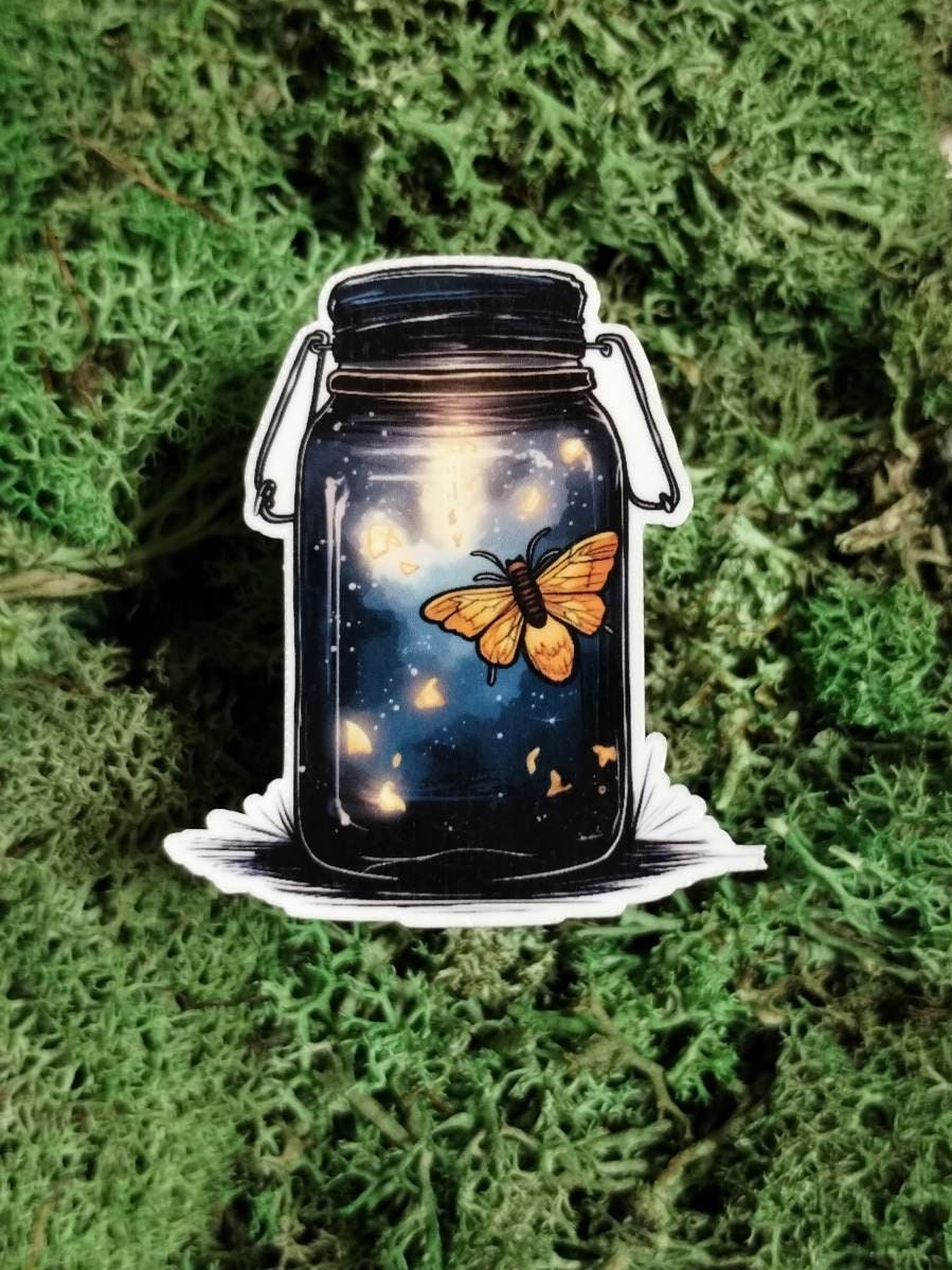 Mason Jar Firefly Stickers Moth in a Glass Jar Decal Die Cut Sticker ...