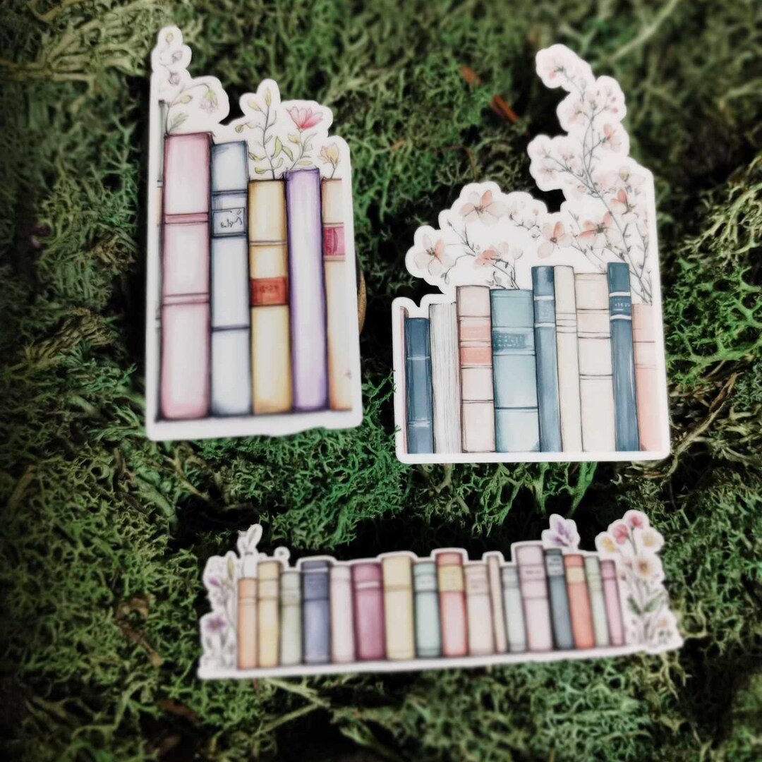 Set of 3 Bookshelf Stickers, Watercolor, Tumbler, Kindle, Journal ...