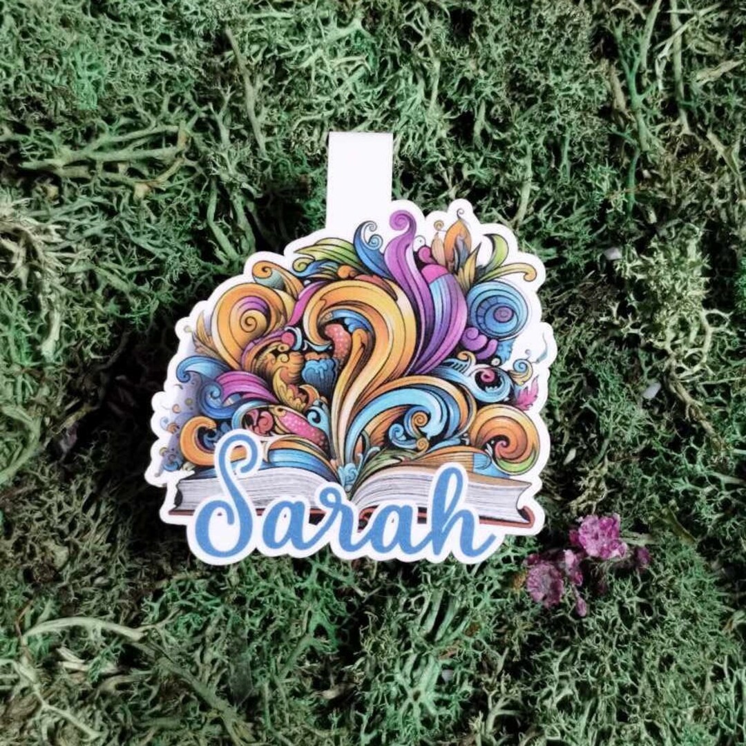 Personalized Name Colorful Swirls Open Book Magnetic Bookmark - Dive ...
