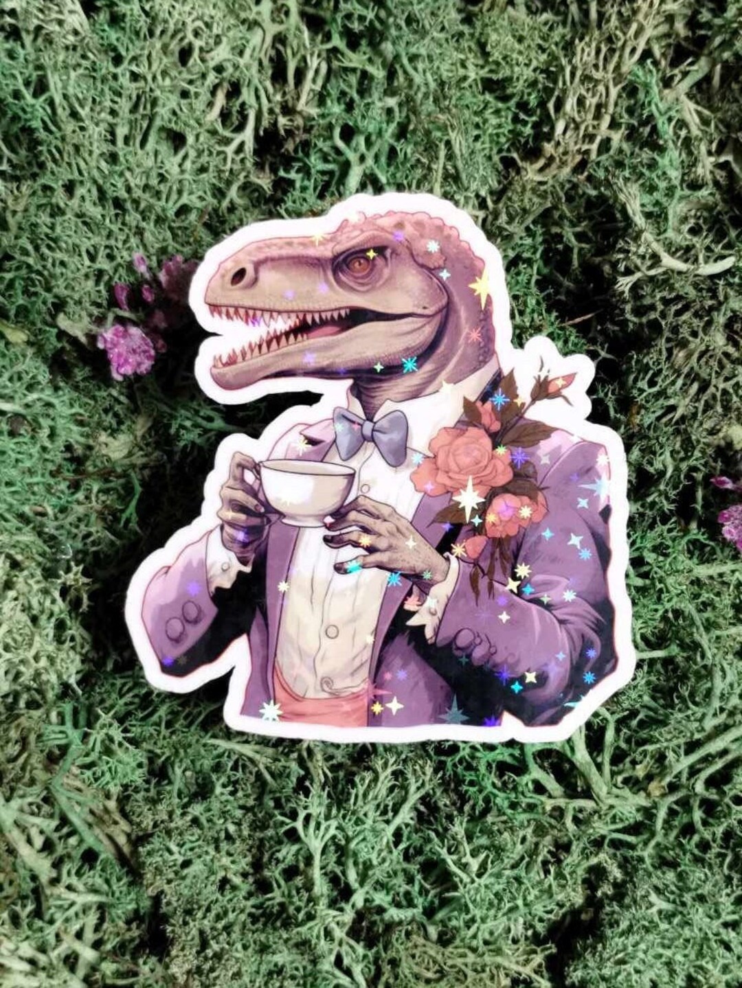 Dapper T-rex Sips Tea: Classy Dino Sticker for a Roaring Good Time, Tea ...