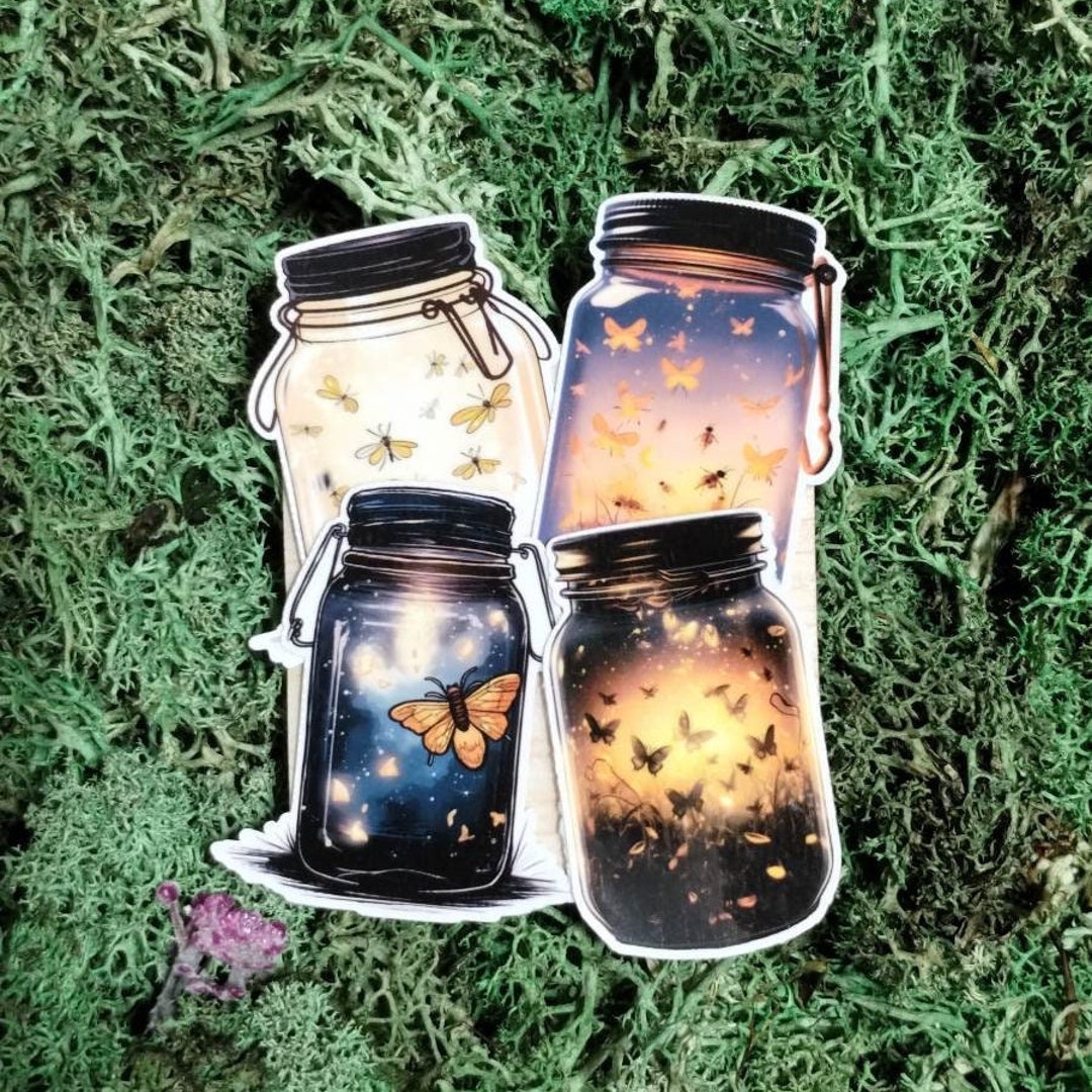 Mason Jar Firefly Stickers Moth in a Glass Jar Decal Die Cut Sticker ...