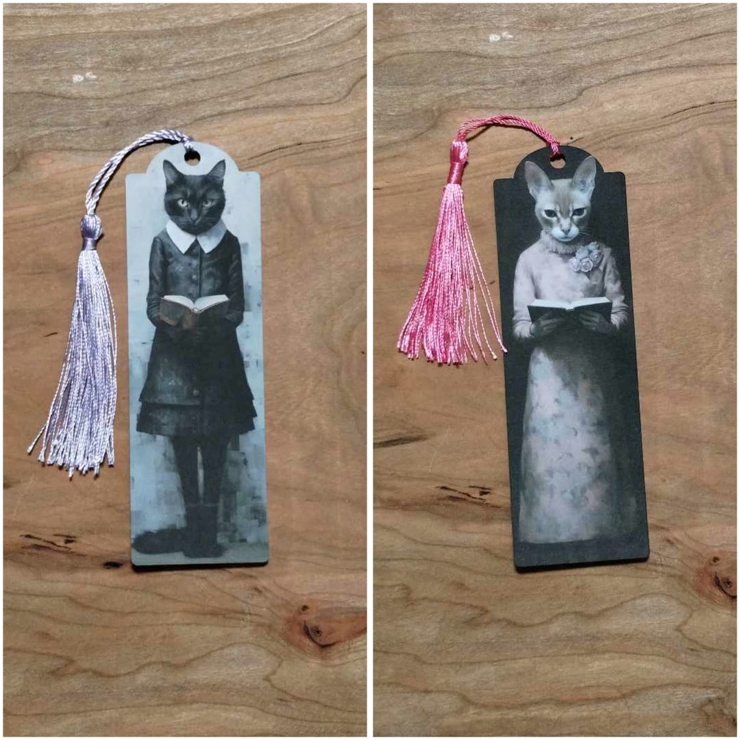 Cat Bookmark Set: Whimsical Feline Reader With Tassel - Etsy