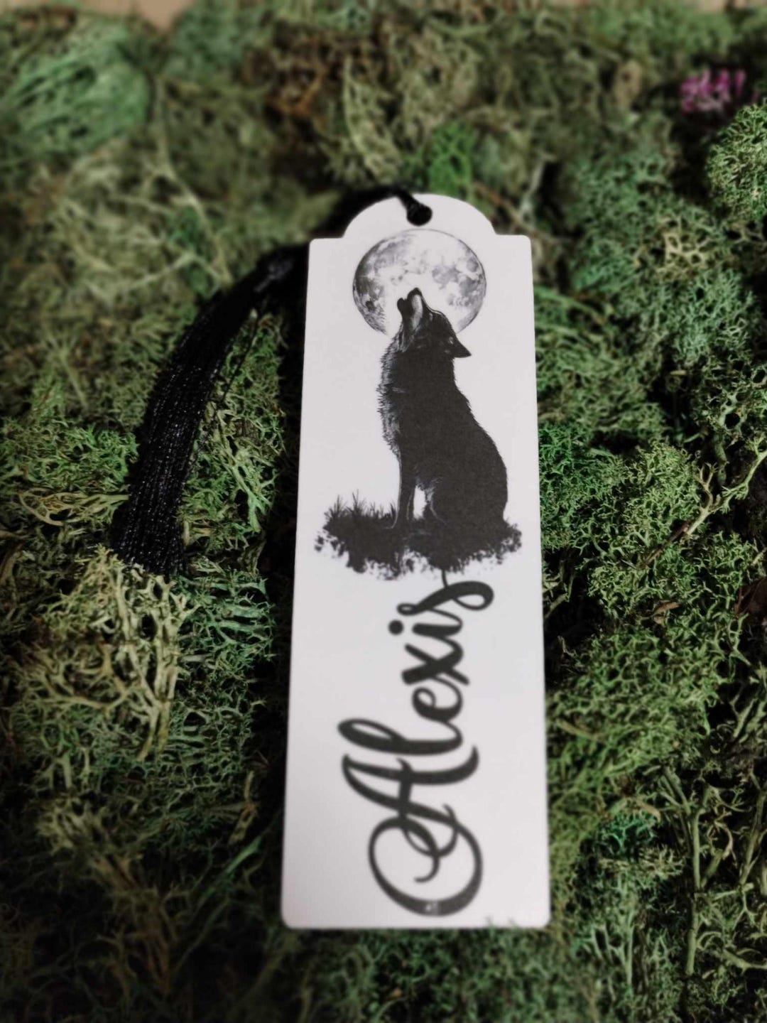 Wolf Howling at the Moon Personalized Tassel Bookmark - Custom Name ...