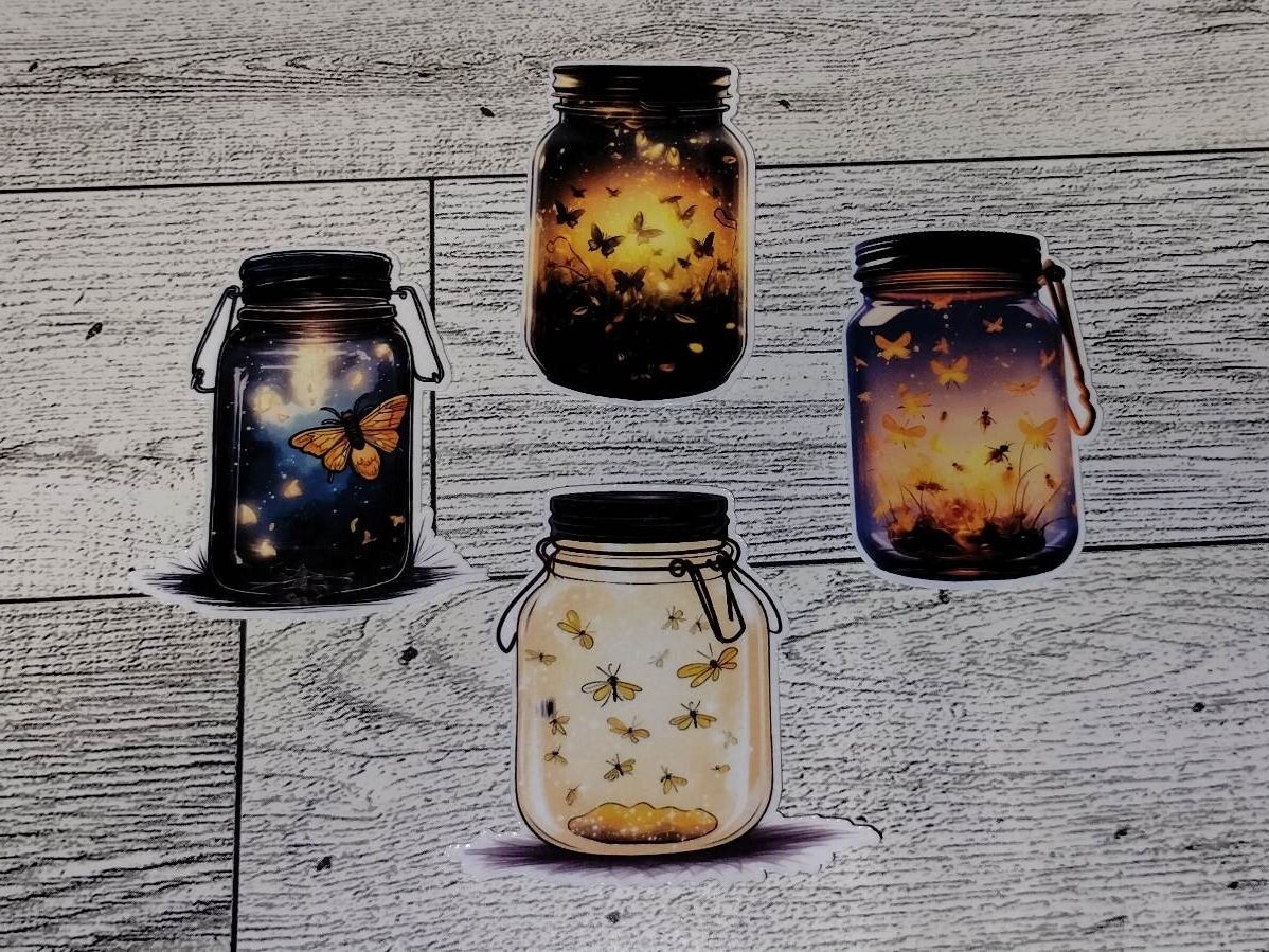 Mason Jar Firefly Stickers Moth in a Glass Jar Decal Die Cut Sticker ...