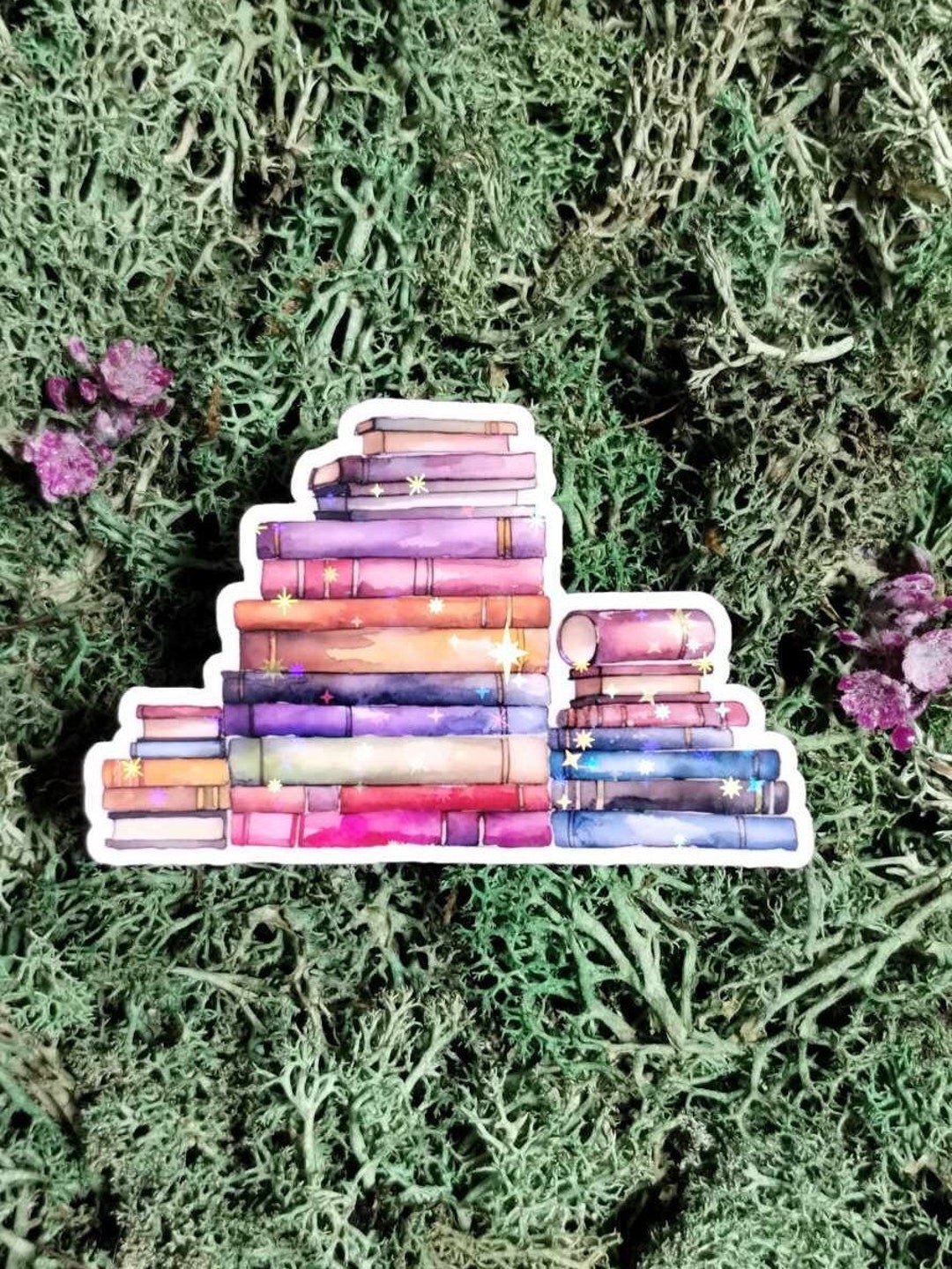 Watercolor Book Stack Vinyl Sticker: Holographic Bookish Decal - Etsy
