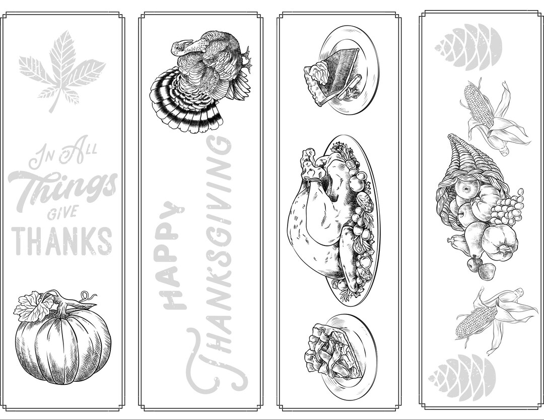 Thanksgiving Coloring Bookmarks - Etsy
