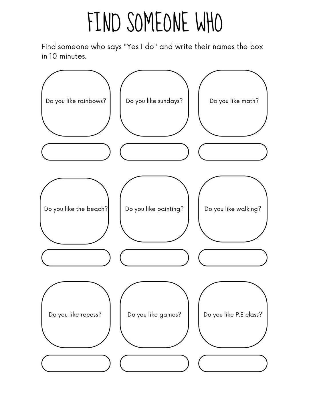Classroom Ice Breaker Activity Worksheet Etsy