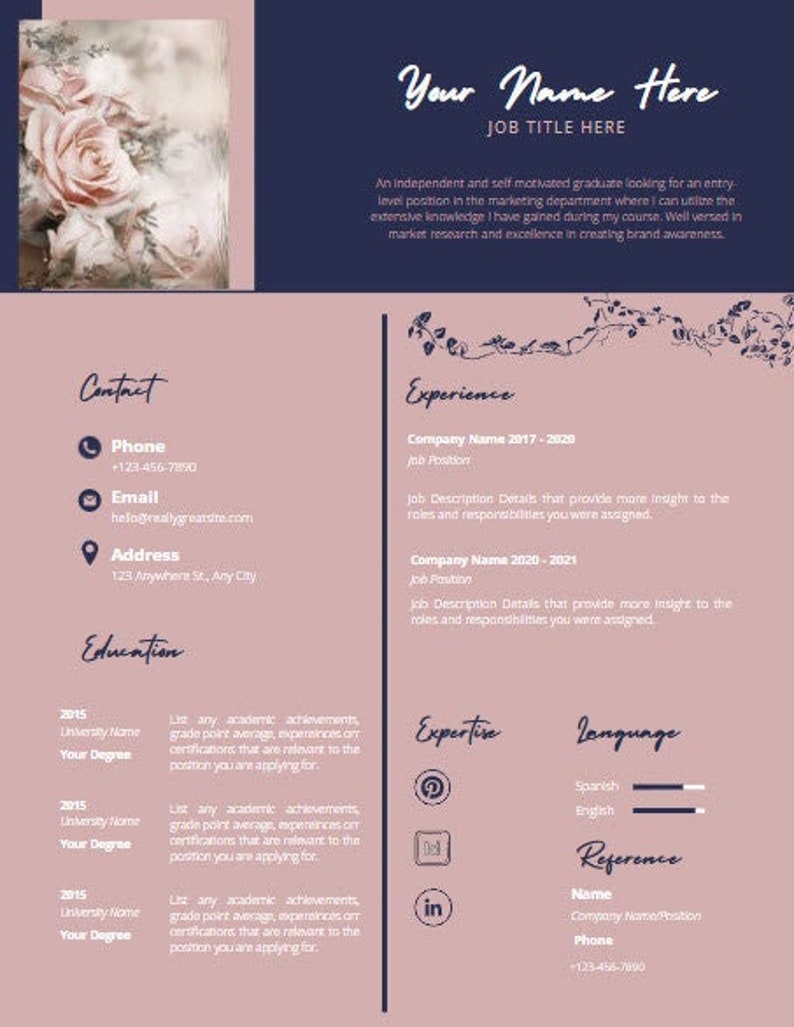 Digital Resume Template - Etsy