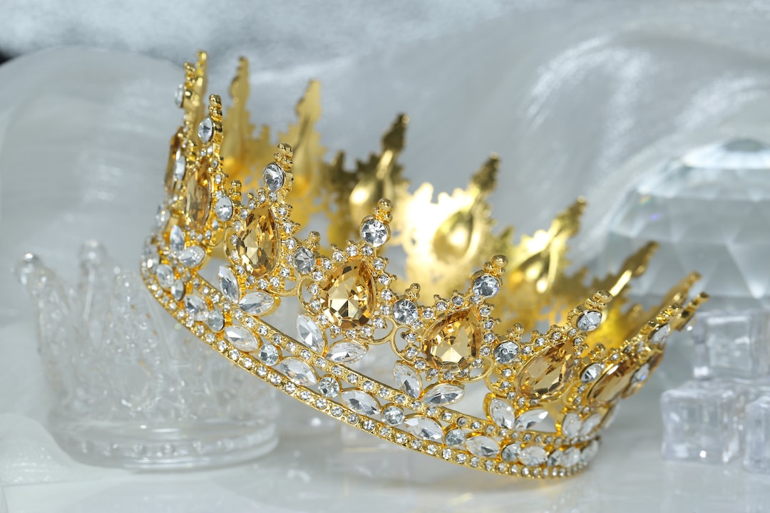 Sparkling Queen Crown Round Champagne Crystal Crown Princess Carnival ...