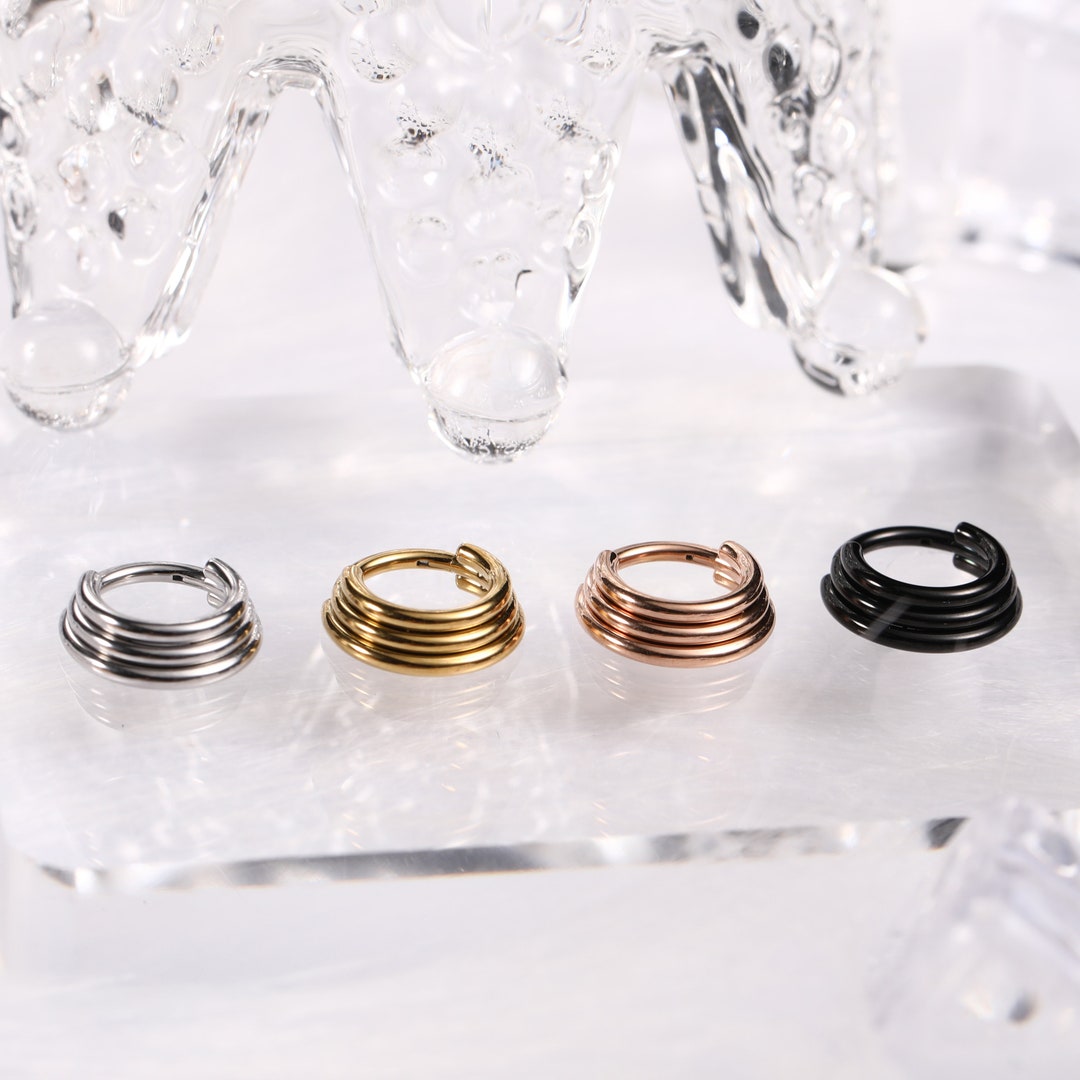 16G Triple Stacked Septum Clicker Hoop Surgical Steel Hinged Nose Rings ...