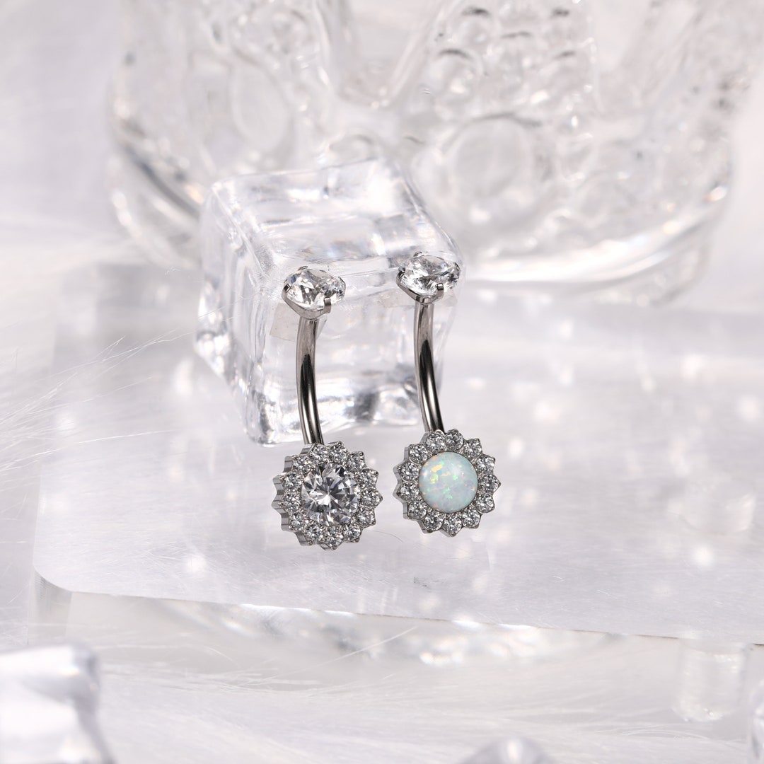 14G G23 Titanium Belly Button Ring With Cubic Zirconia/opal 10mm ...