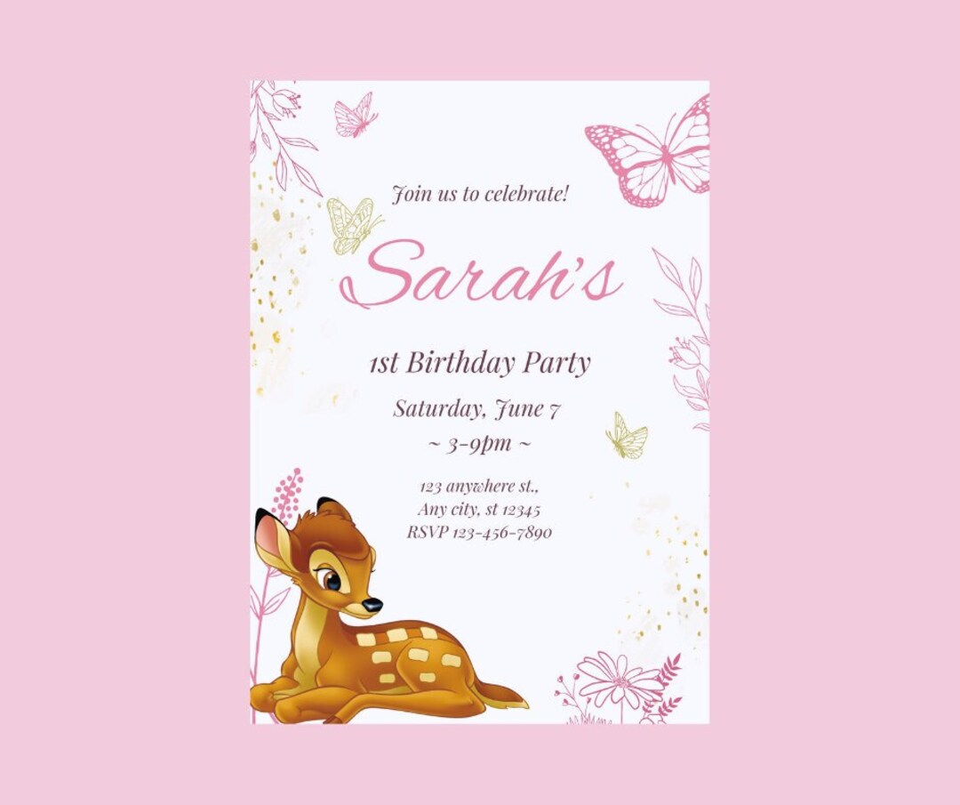 Bambi Birthday Invitation, Digital Download, Woodland Theme, Canva ...