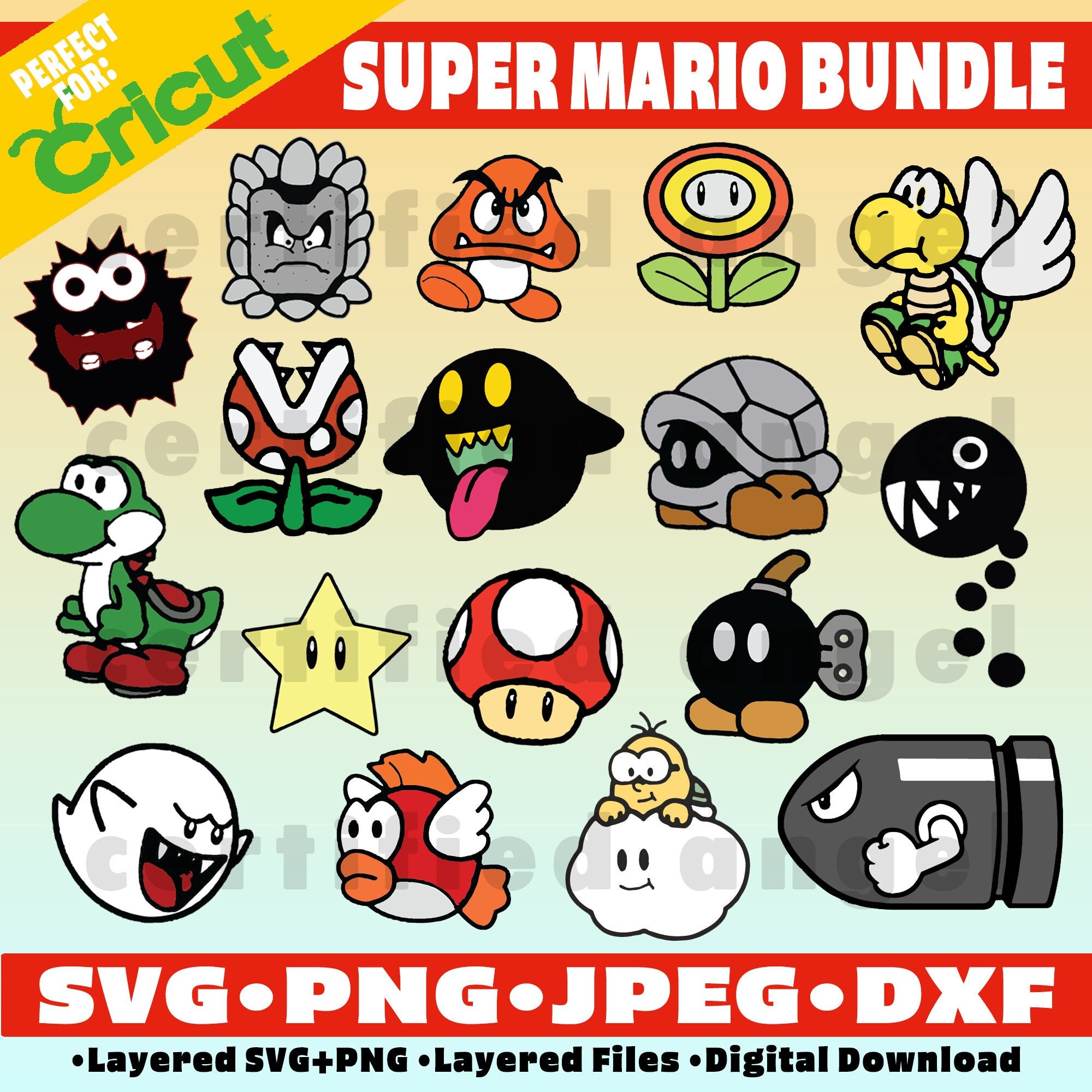 Super Mario Outline Svg Bundle, Instant Download Bundle, Mario Bros ...